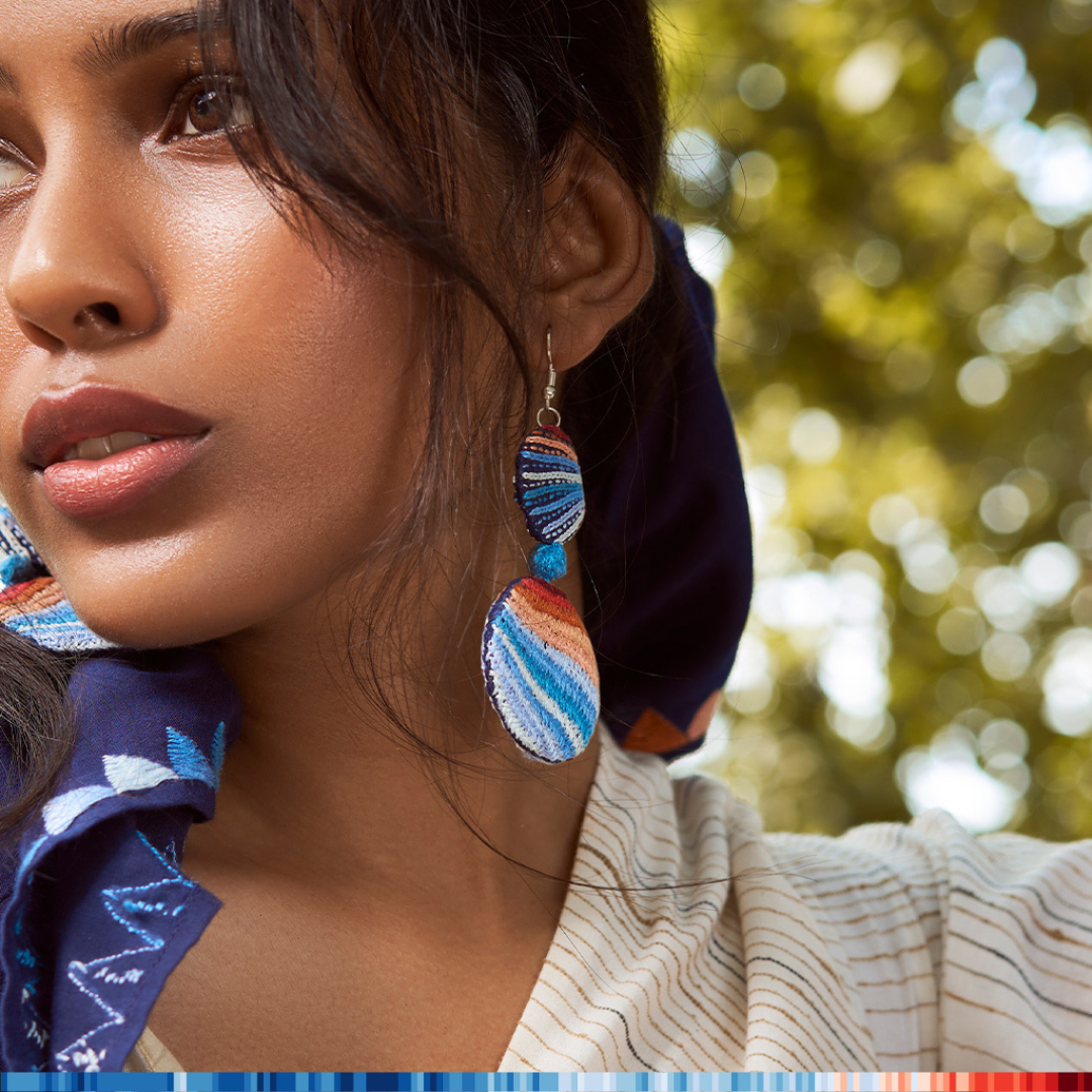 Buy Okhai 'Moore' Hand Embroidered Pure Cotton Earrings Online - Studiobeej